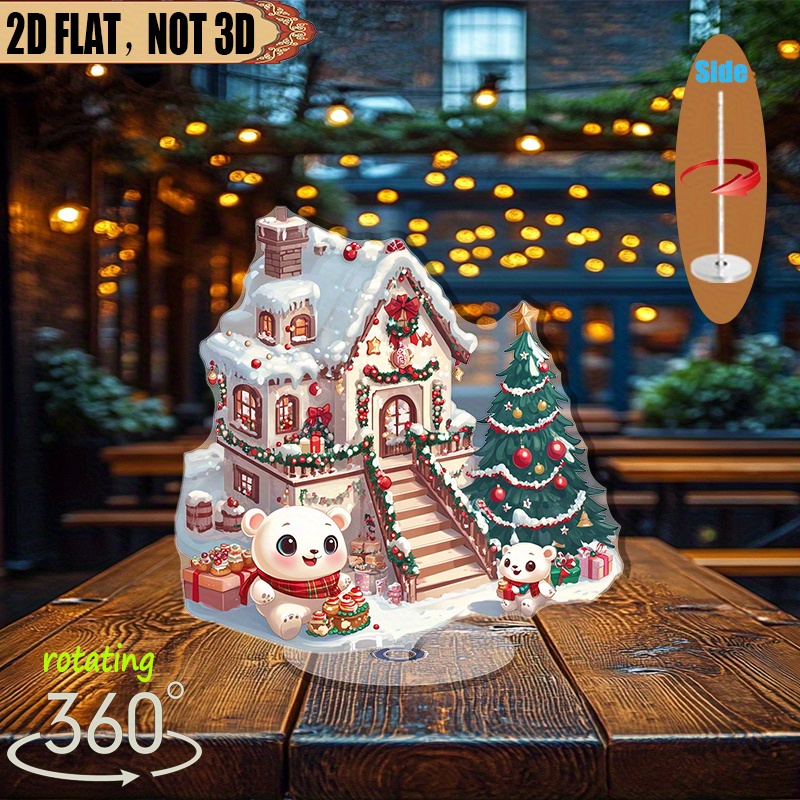 Rotating acrylic tabletop display featuring a festive mansion with ...