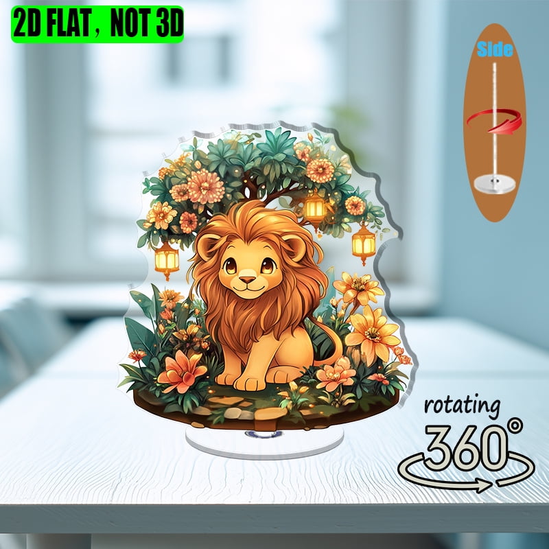 Rotating acrylic tabletop display featuring a majestic lion surrounded ...