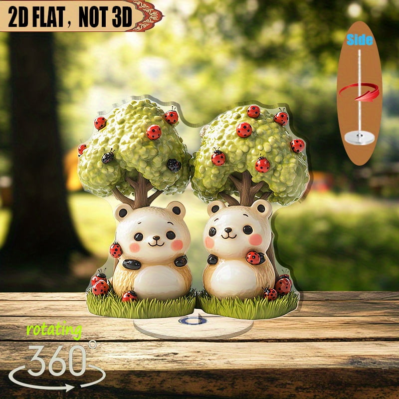 Rotating acrylic tabletop ornament featuring charming bear figures with ...