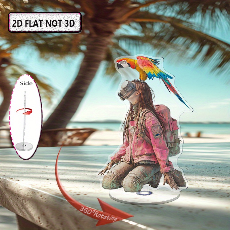 Rotating acrylic tabletop ornament featuring a curious girl character ...