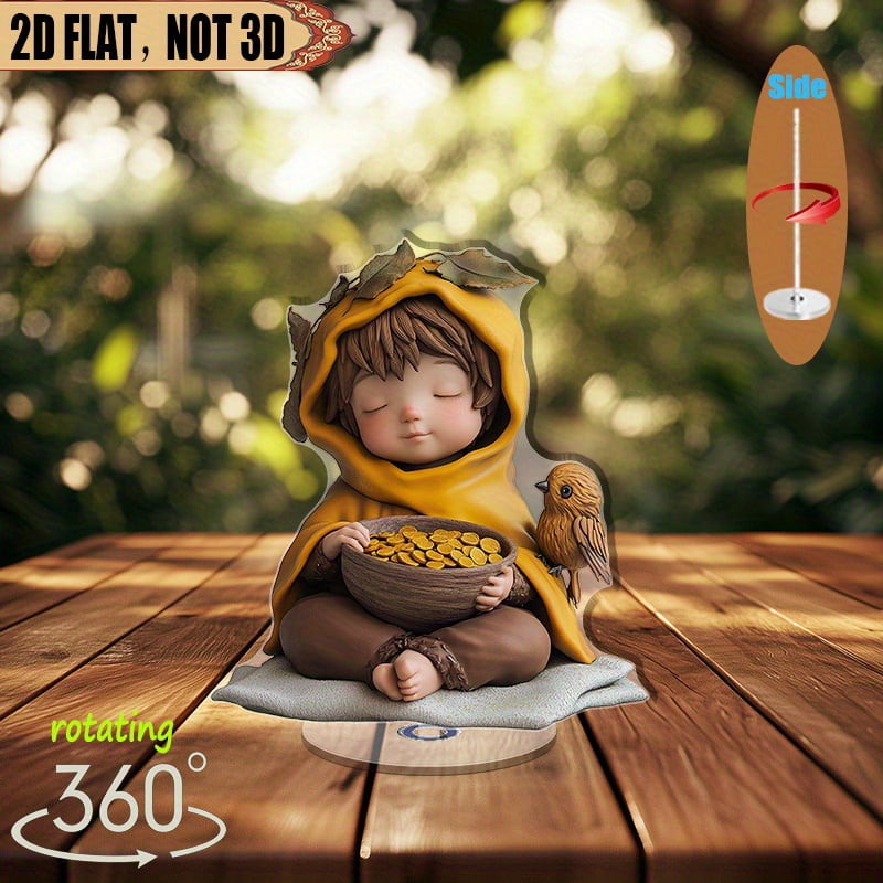 Rotating acrylic tabletop piece featuring a charming figure with seed ...