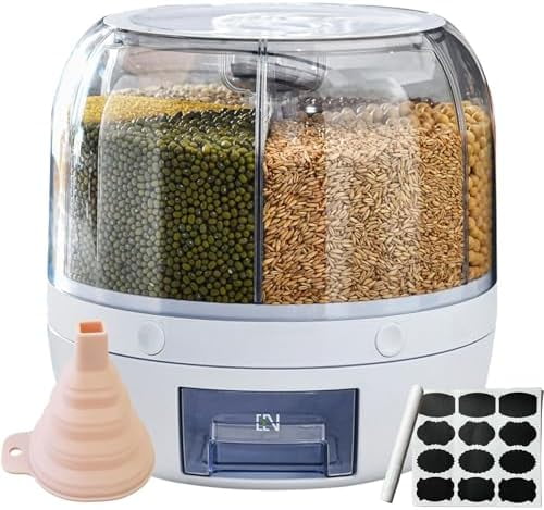Rotating grain distributor, 6-grid large rice storage container for ...