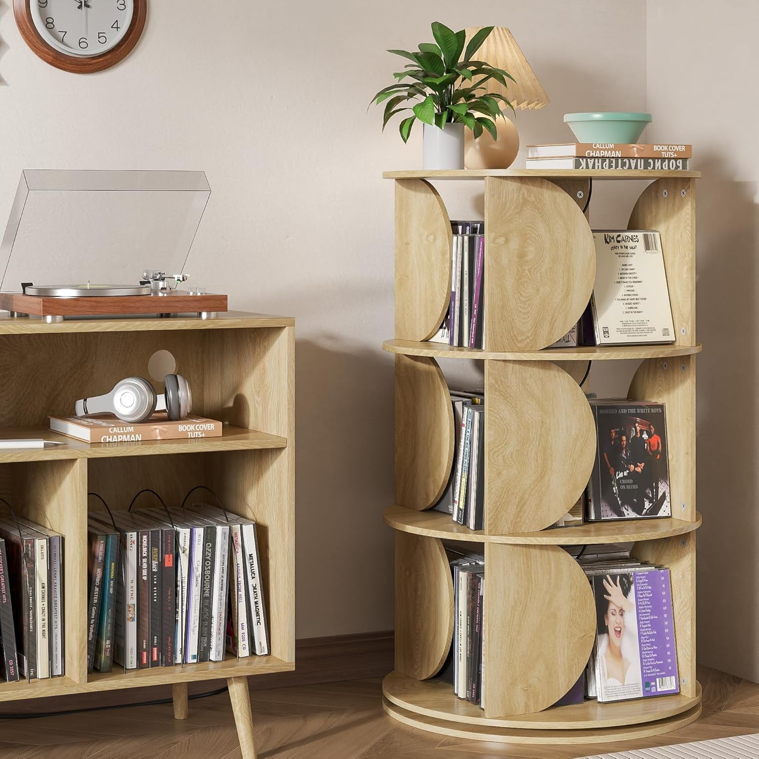 Rotation Vinyl Record Storage Shelf, CD Storage Racks, 3-Tier Media ...