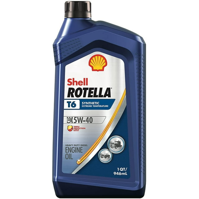 Rotella Shell T6 Full Synthetic Heavy Duty Engine Oil 5W-40,1 Quart ...