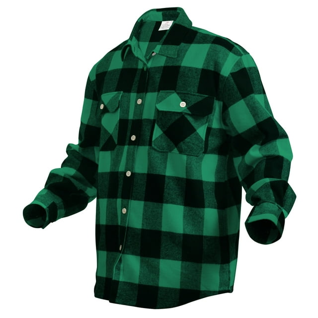 Rothco Extra Heavyweight Buffalo Plaid Flannel Shirt, Green Plaid, XL ...