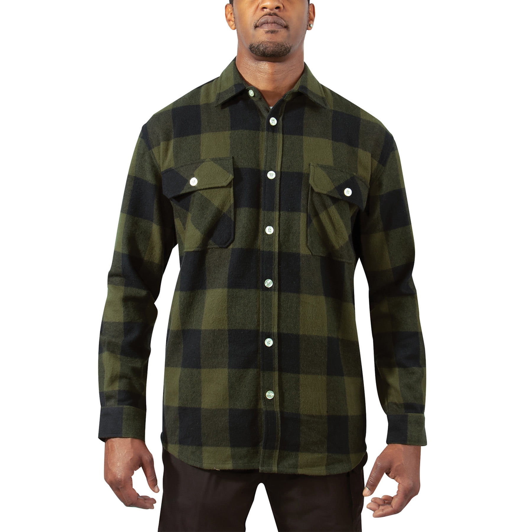 Rothco Extra Heavyweight Buffalo Plaid Flannel Shirt, Olive Drab Plaid ...