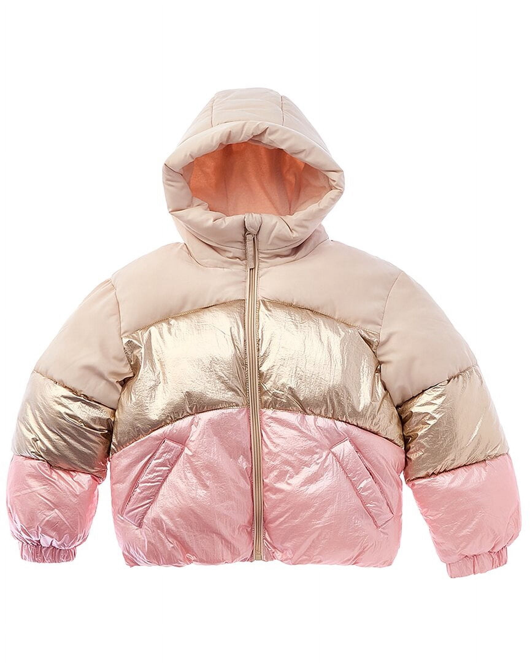 Rothschild Kids girls Tri-Color Metallic Puffer Jacket, 4T, Gold ...