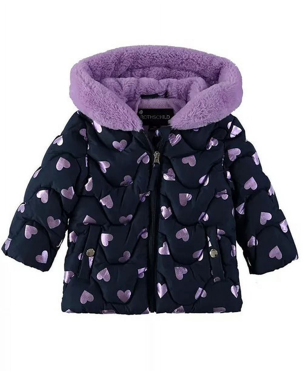 Rothschild NAVY HEARTS Baby Girls' Foil Heart Quilted Jacket+Mittens, 6 ...
