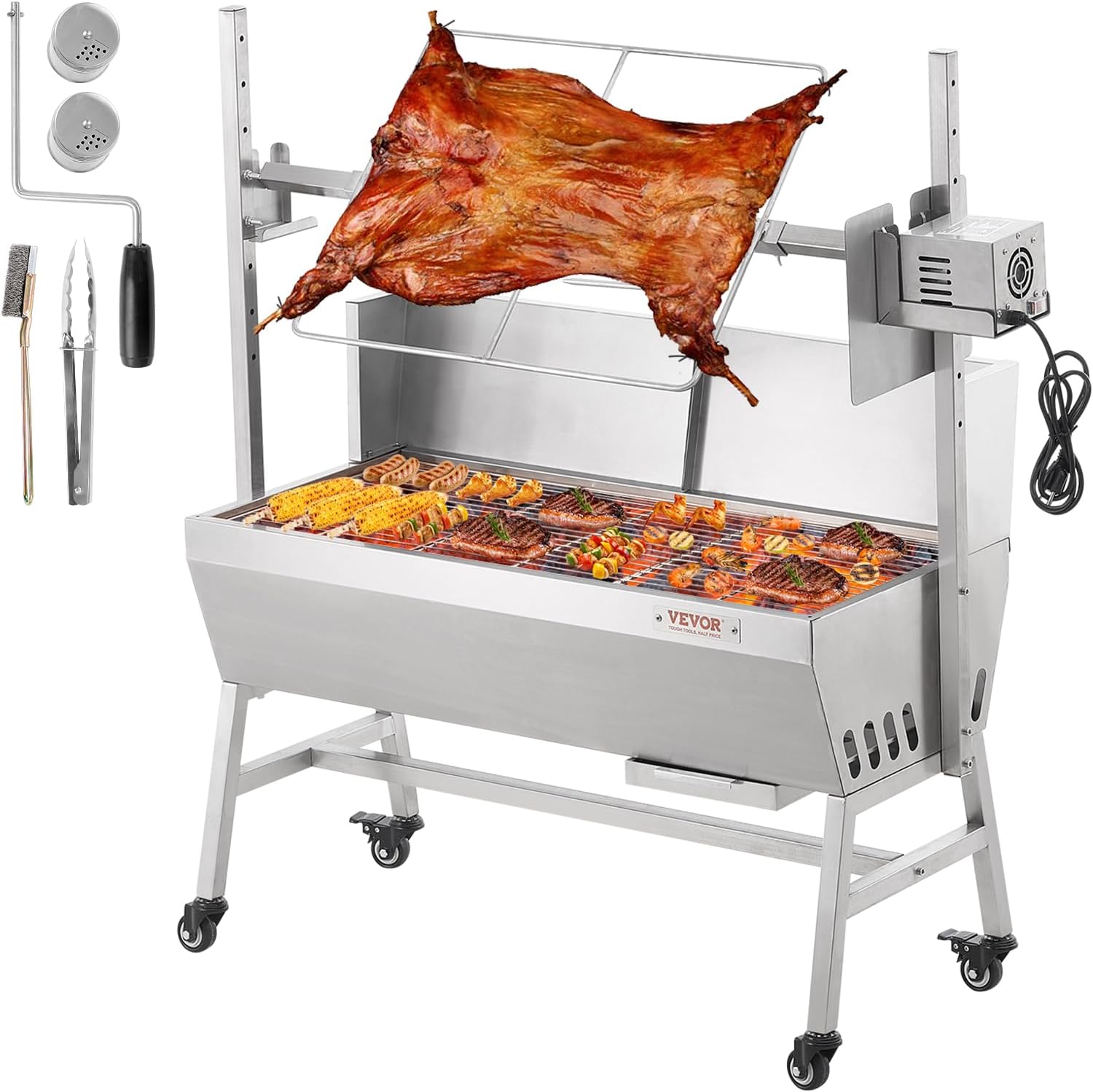 Rotisserie Grill with Windscreen, BBQ Whole Pig Lamb Goat Charcoal Spit ...