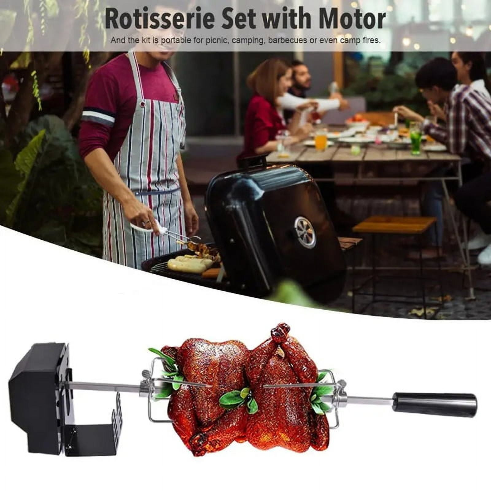 Rotisserie Kit Stainless Steel Automatic BBQ Grill Rotisserie Set with Motor Grilling Hot Dog ...