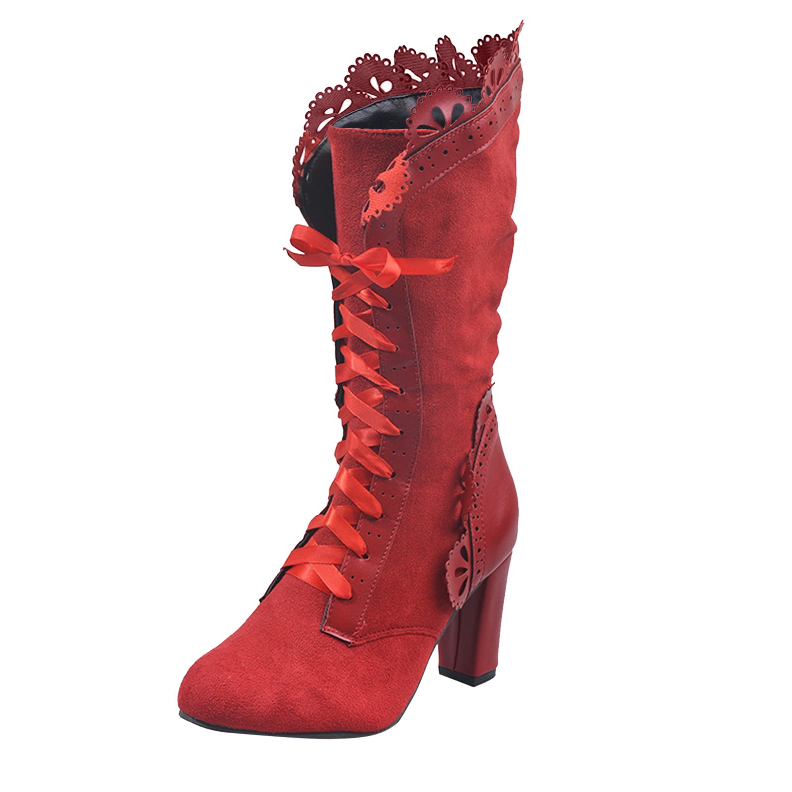 Rotm Fold Over Boots for Womens Womens Mid Knee High Boots Chunky Heel ...
