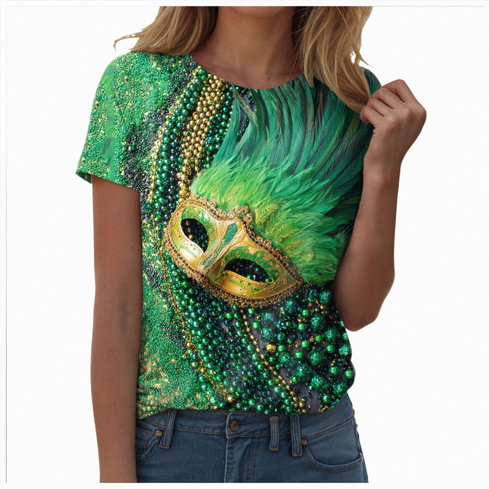 Rotm Tops for Women Womens Fancy Blouse Carnival T-shirts Mask Print ...