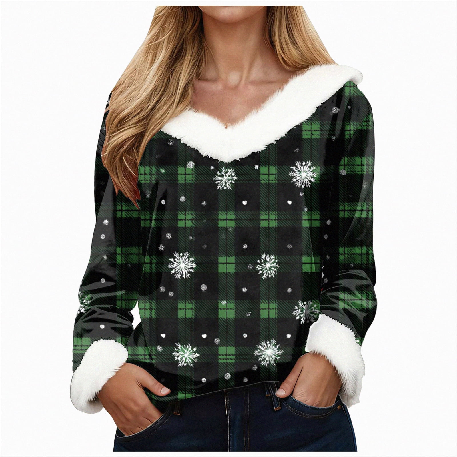 Rotm Women's Christmas Shirts Trim V Neck Christmas Tshirts for Women ...