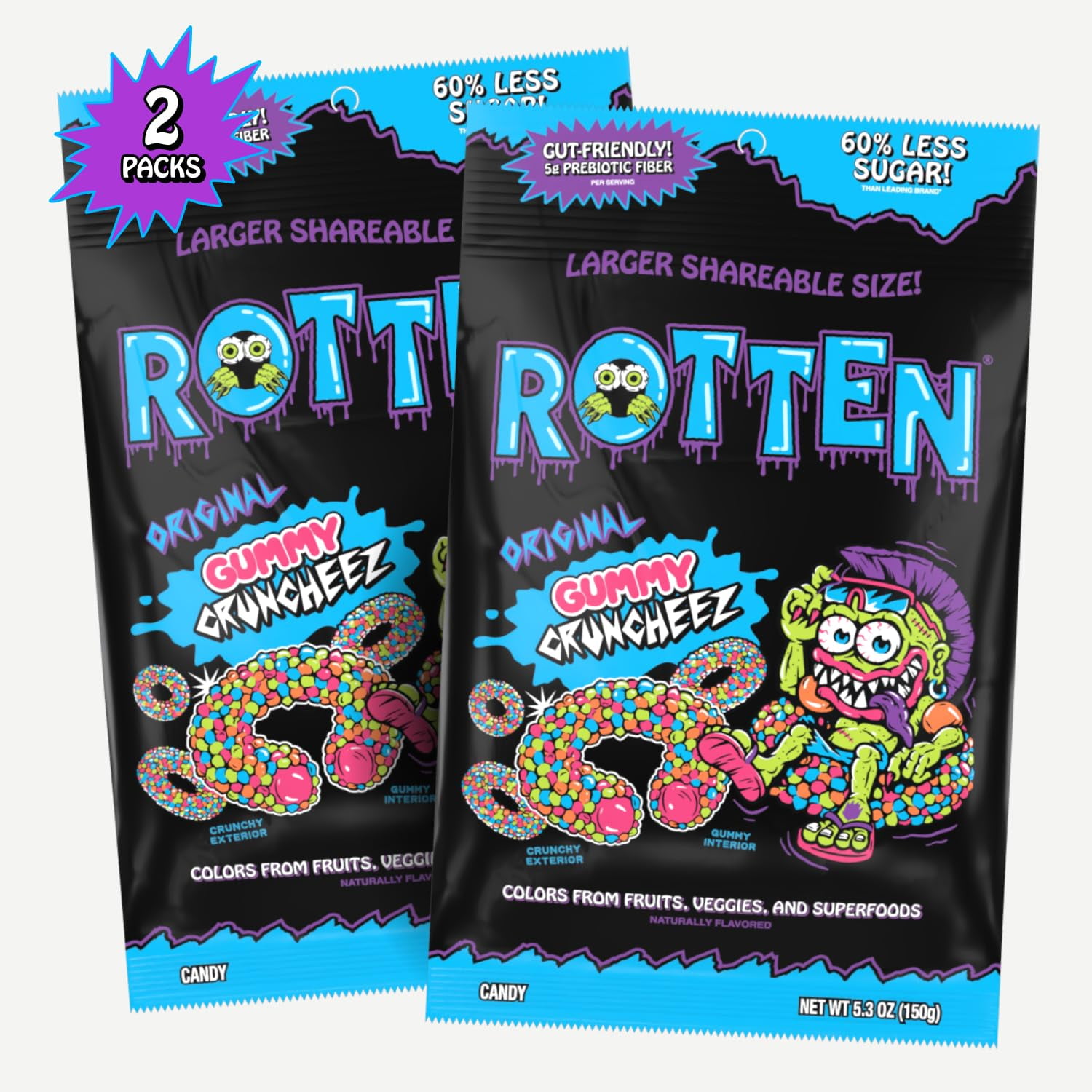 Rotten Original Gummy Cruncheez TGF4 - Low Sugar, Low Calorie, 5g Gut ...
