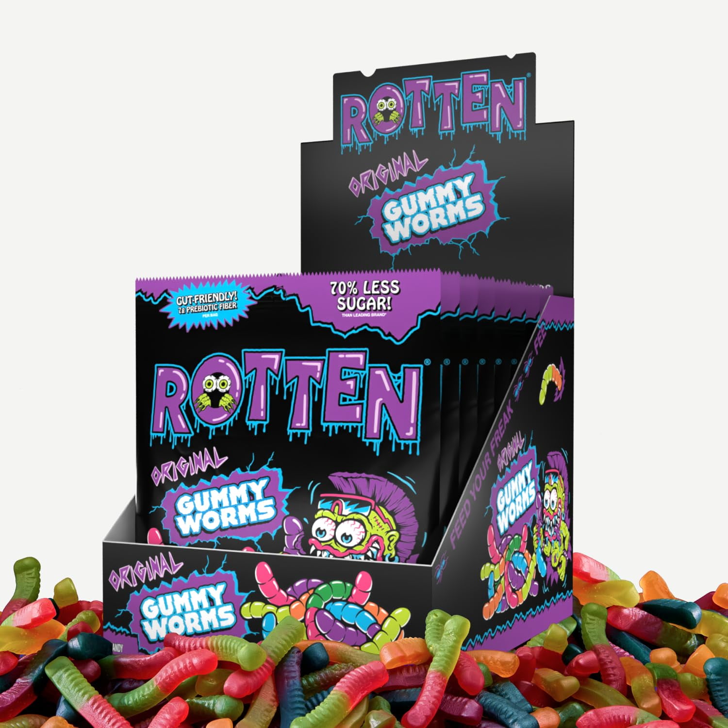 Rotten Original Gummy Worms BCF26 - Low Sugar, Low Calorie, 7g Gut ...
