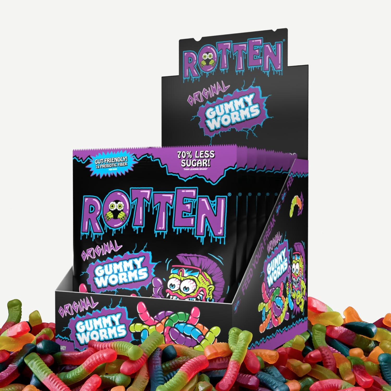 Rotten Original Gummy Worms - Low Sugar, Low Calorie, 7g Gut-Friendly ...