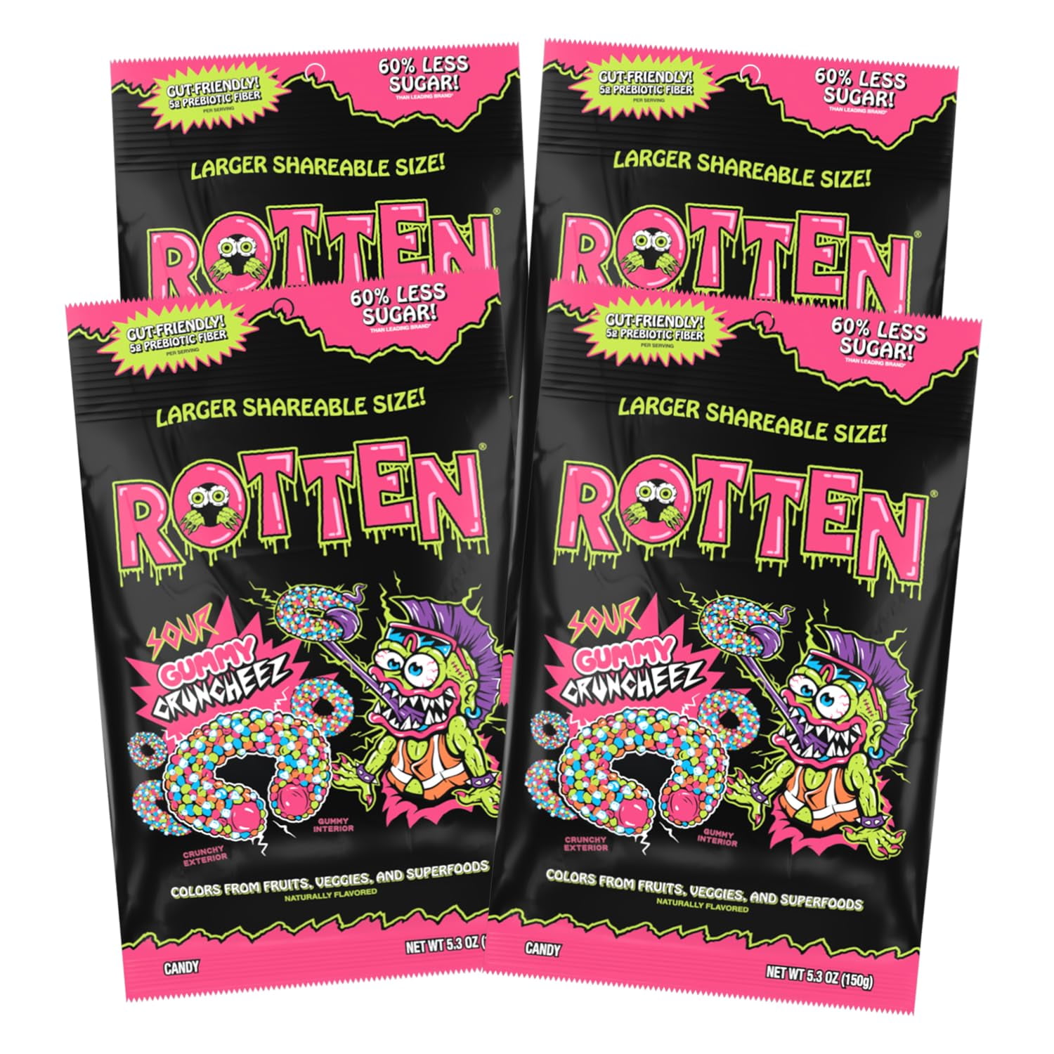 Rotten Sour Gummy Cruncheez KEF28 - Low Sugar, Low Calorie, 5g Gut ...
