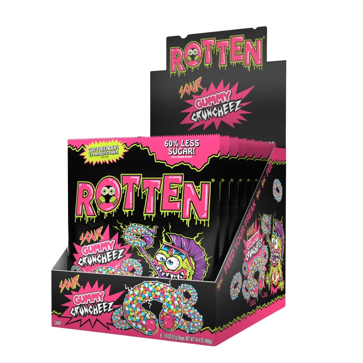 Rotten Sour Gummy Cruncheez - Low Sugar, Low Calorie, 7g Gut-Friendly ...