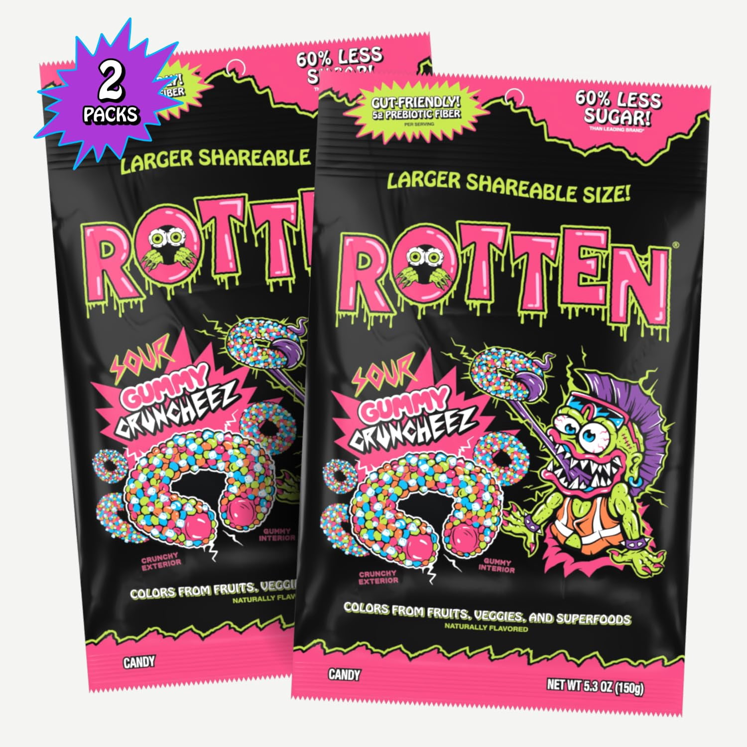 Rotten Sour Gummy Cruncheez SAF21 - Low Sugar, Low Calorie, 5g Gut ...
