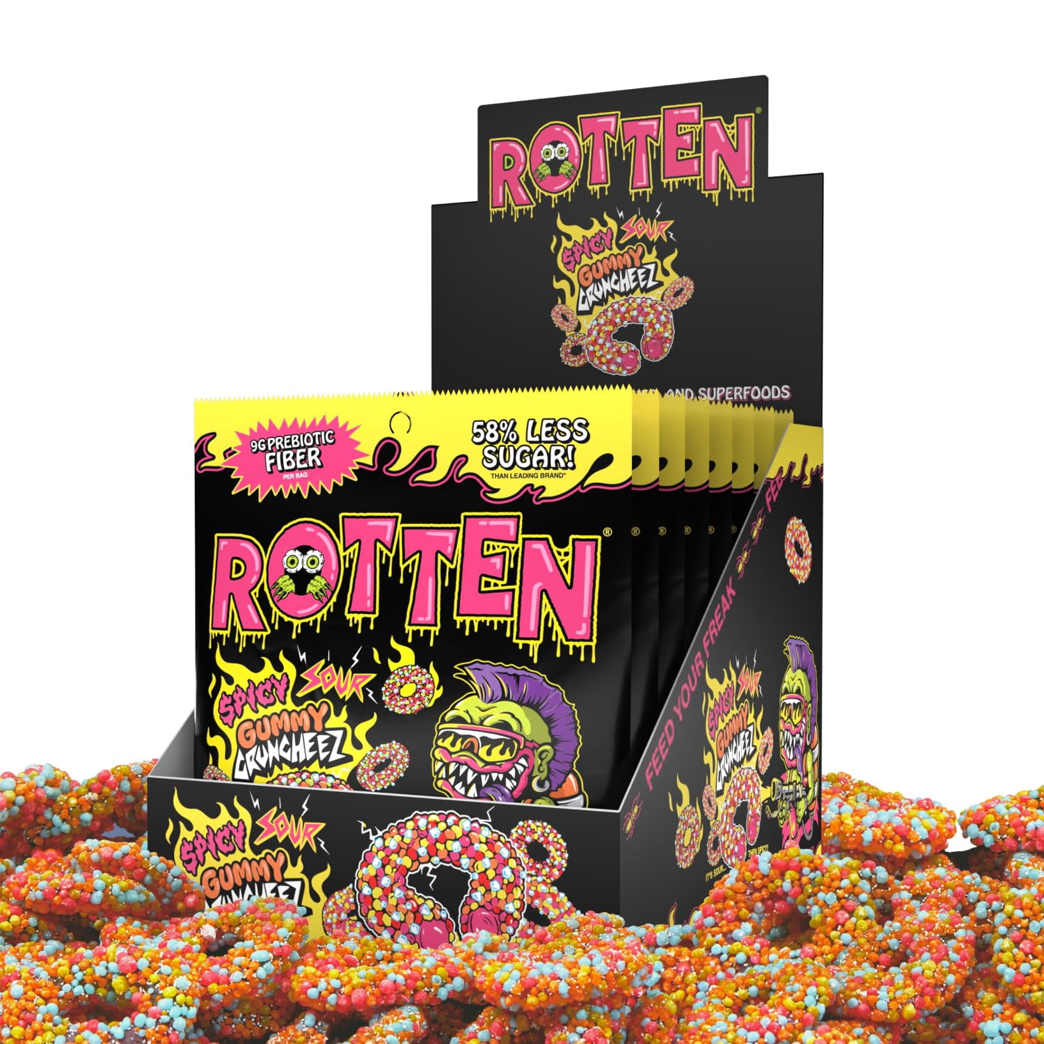 Rotten Spicy Sour Gummy Cruncheez- Low Sugar, Low Calorie, 7g Gut ...