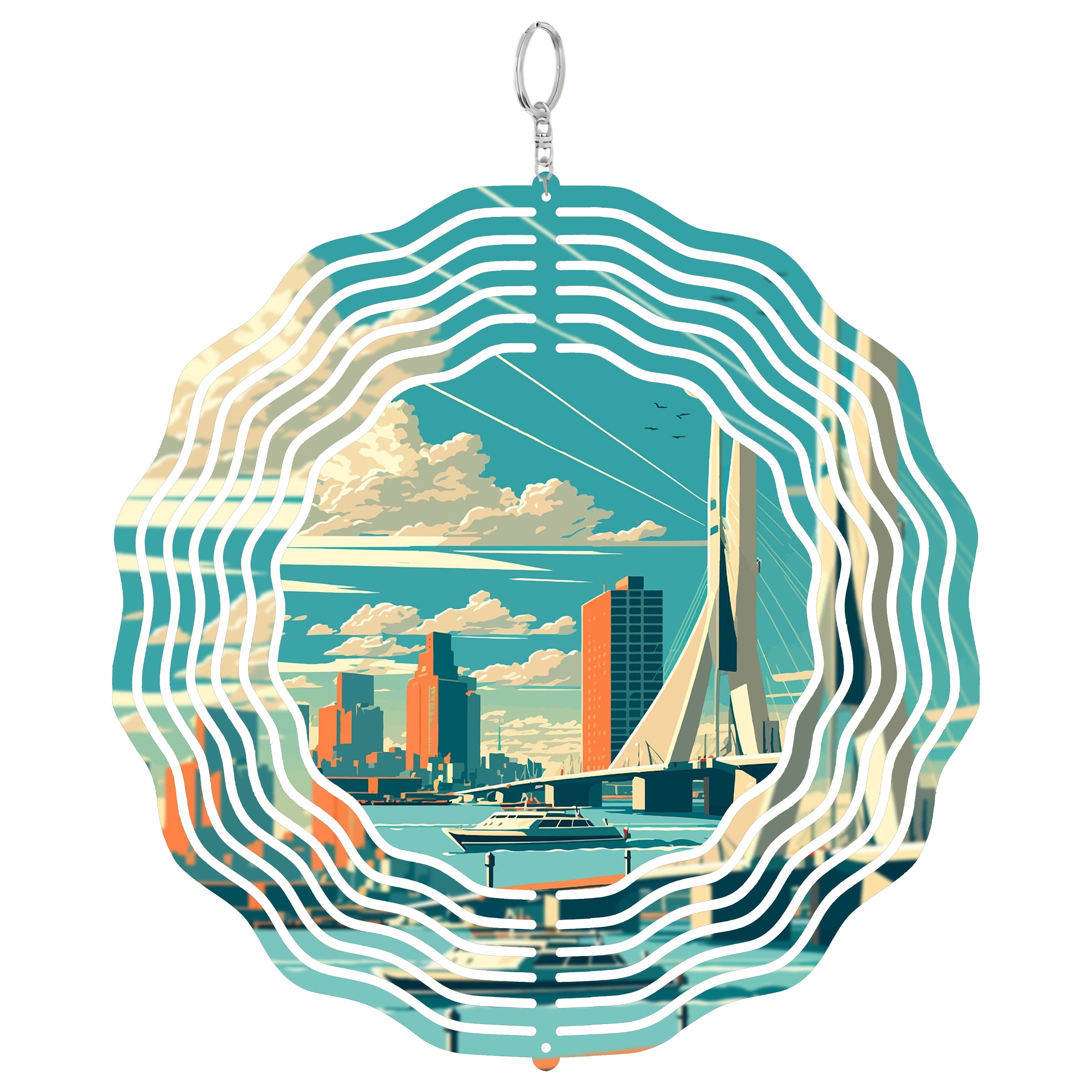 Rotterdam City 3D Wind Spinner Laser Cut Metal Hanging Ornament Patio ...