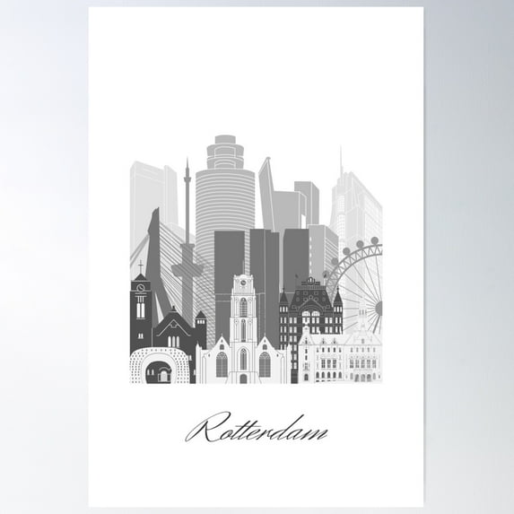 Rotterdam, Netherlands Map Skyline - 05 Style Poster Wall Art, Modern ...