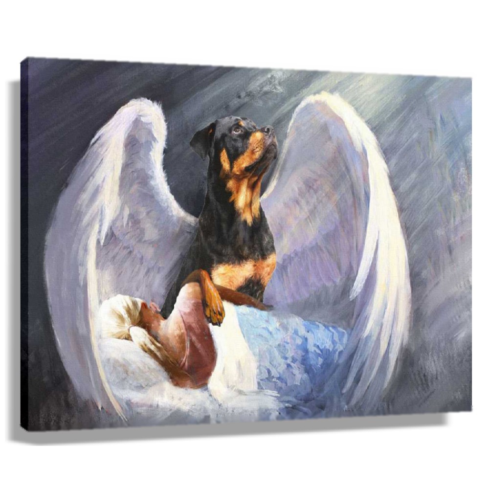 Rottweiler Angel Wall Art, Canvas Painting for Pet Room, Bedroom, or ...
