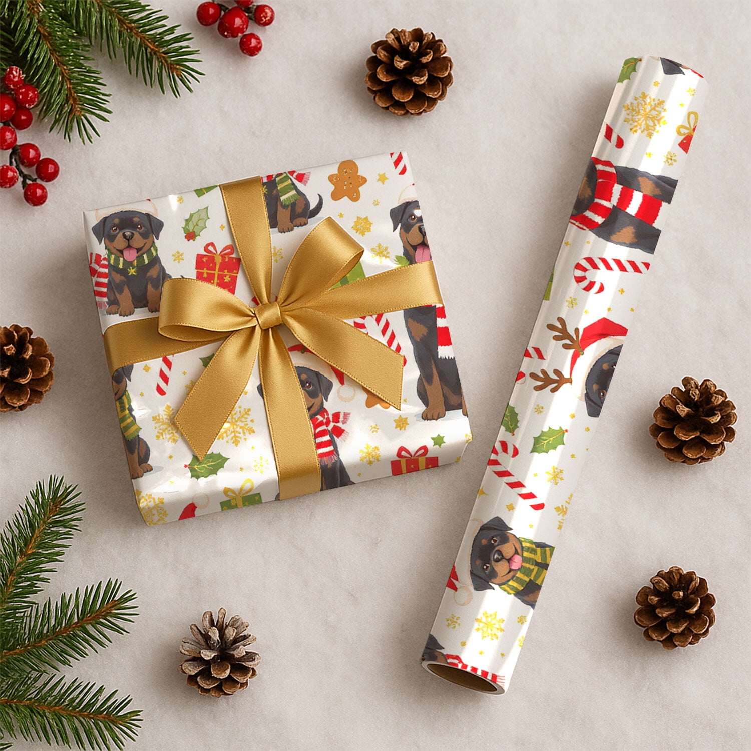 Rottweiler Christmas Wrapping Paper Rolls, Rottweiler Holiday Gift ...