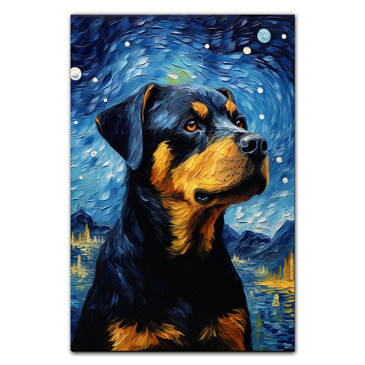 Rottweiler Dog Art Canvas, Starry Night Van Gogh Oil Painting Art Print ...