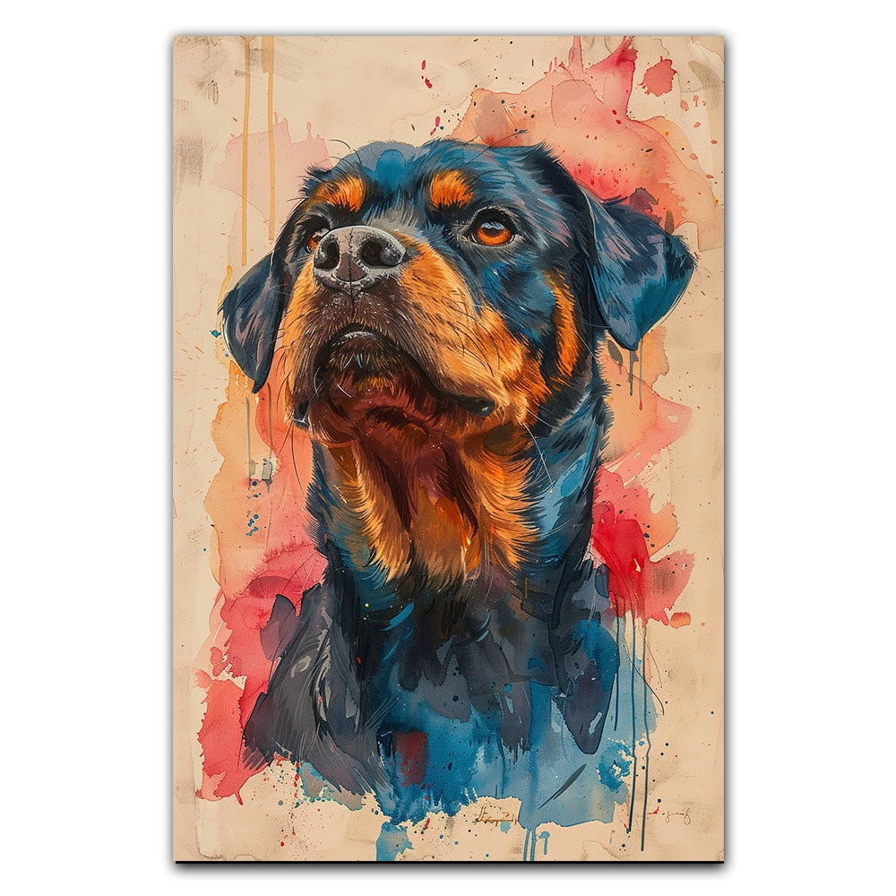 Rottweiler Dog Art Print Poster, Wall art Painting Decor Rottweiler Dog ...