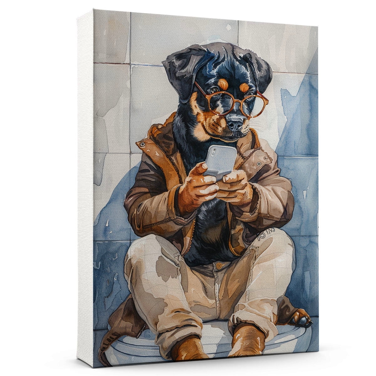 Rottweiler Dog Siting On Toilet Poster Unframe, Rottweiler Dog Canvas ...