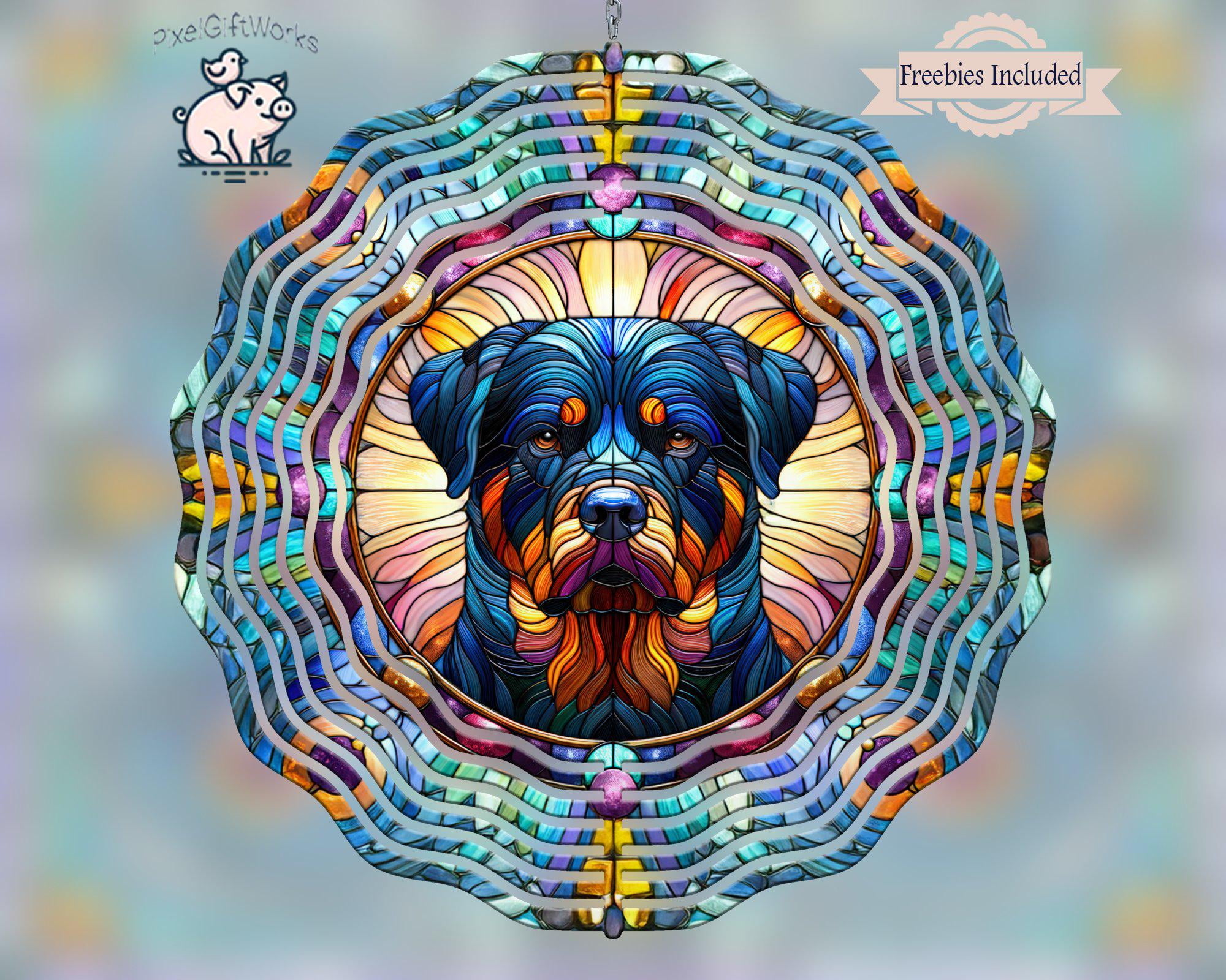 Rottweiler Dog Stained Glass 3D Wind Spinner Kinetic Garden Decor ...