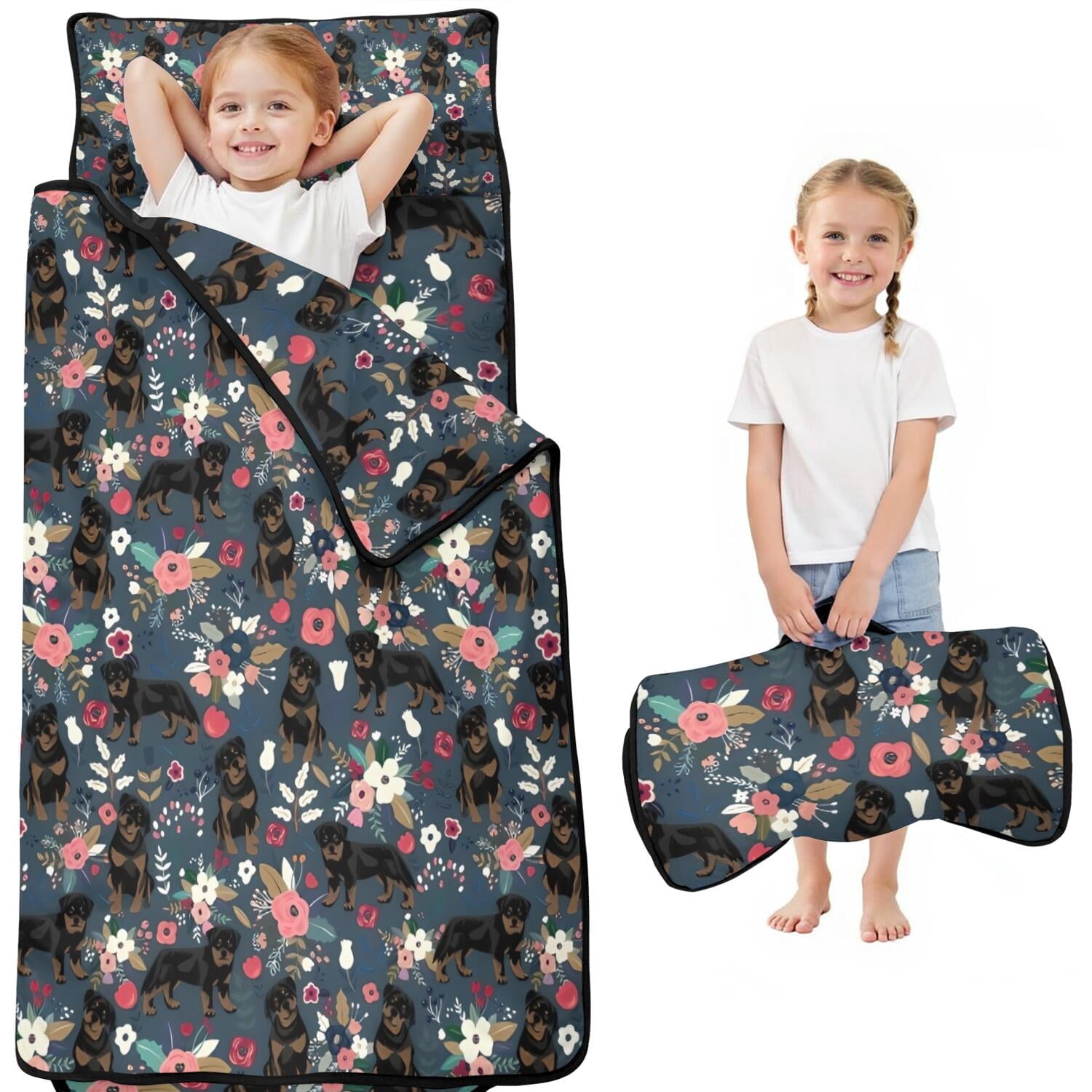 Rottweiler Dog and Flower Floral Toddler Nap Mats for Kids Preschool ...