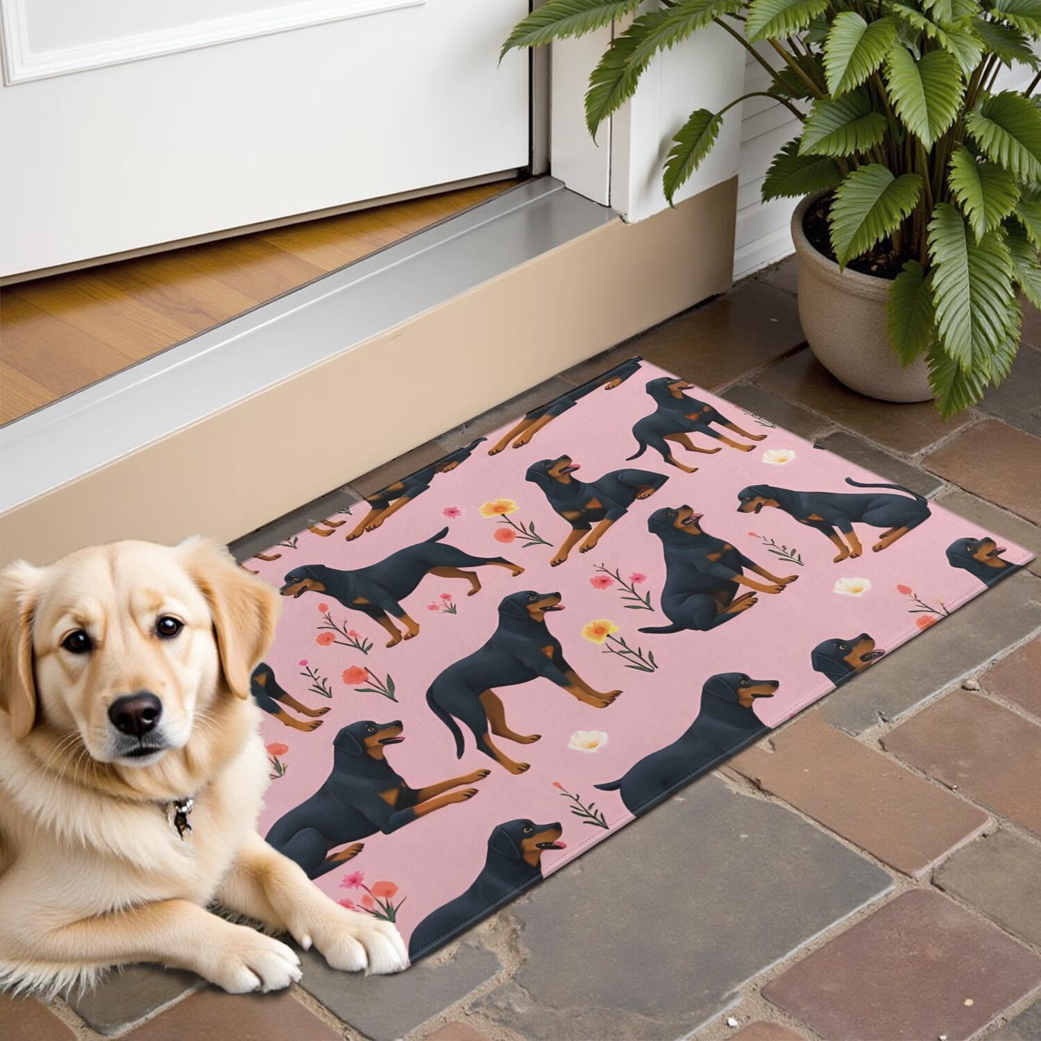 Rottweiler Dogs with Pioneer Flower Door Rugs,Washable Non Slip Door ...