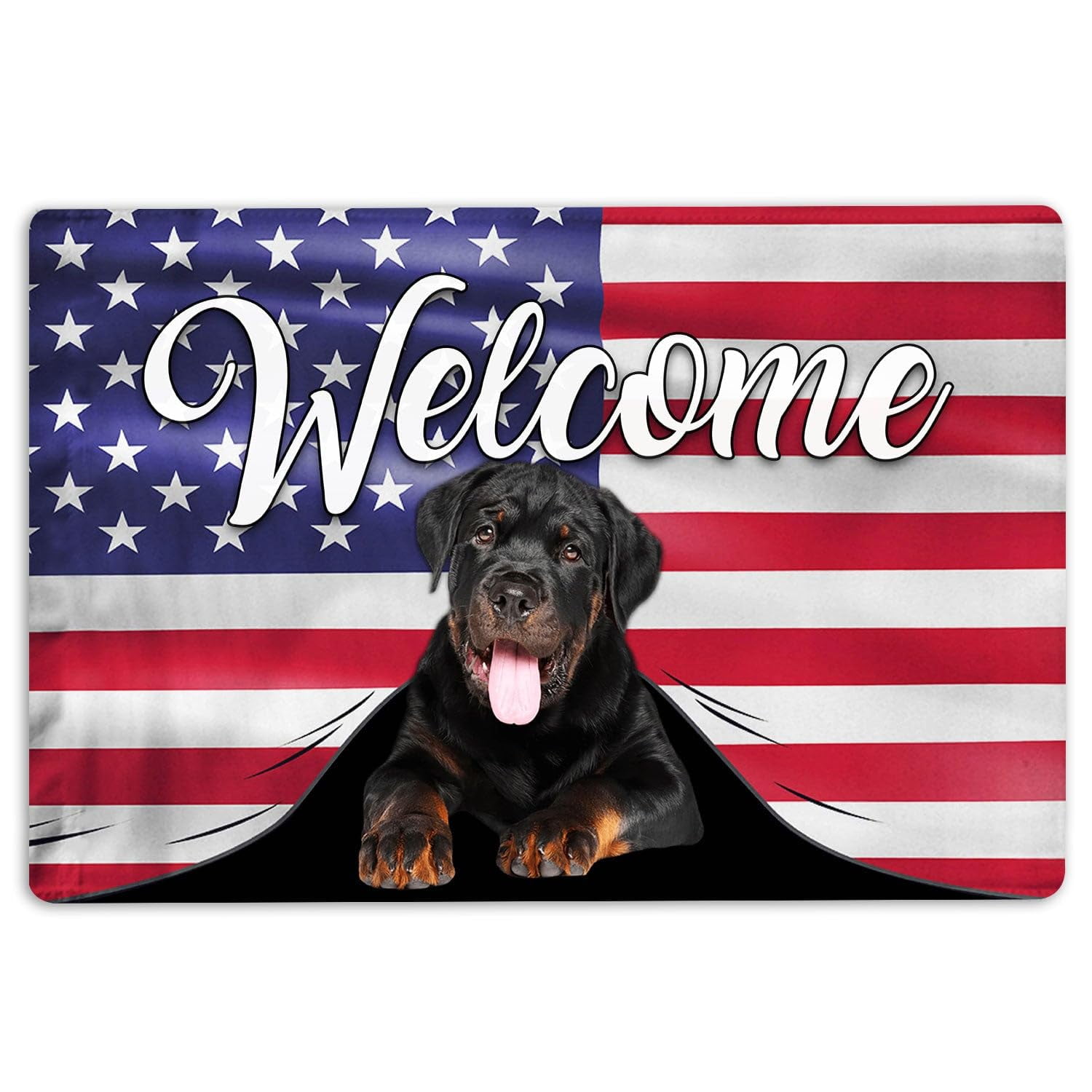 Rottweiler Door Mat Funny Rottweiler Dog Welcome American Flag USA ...