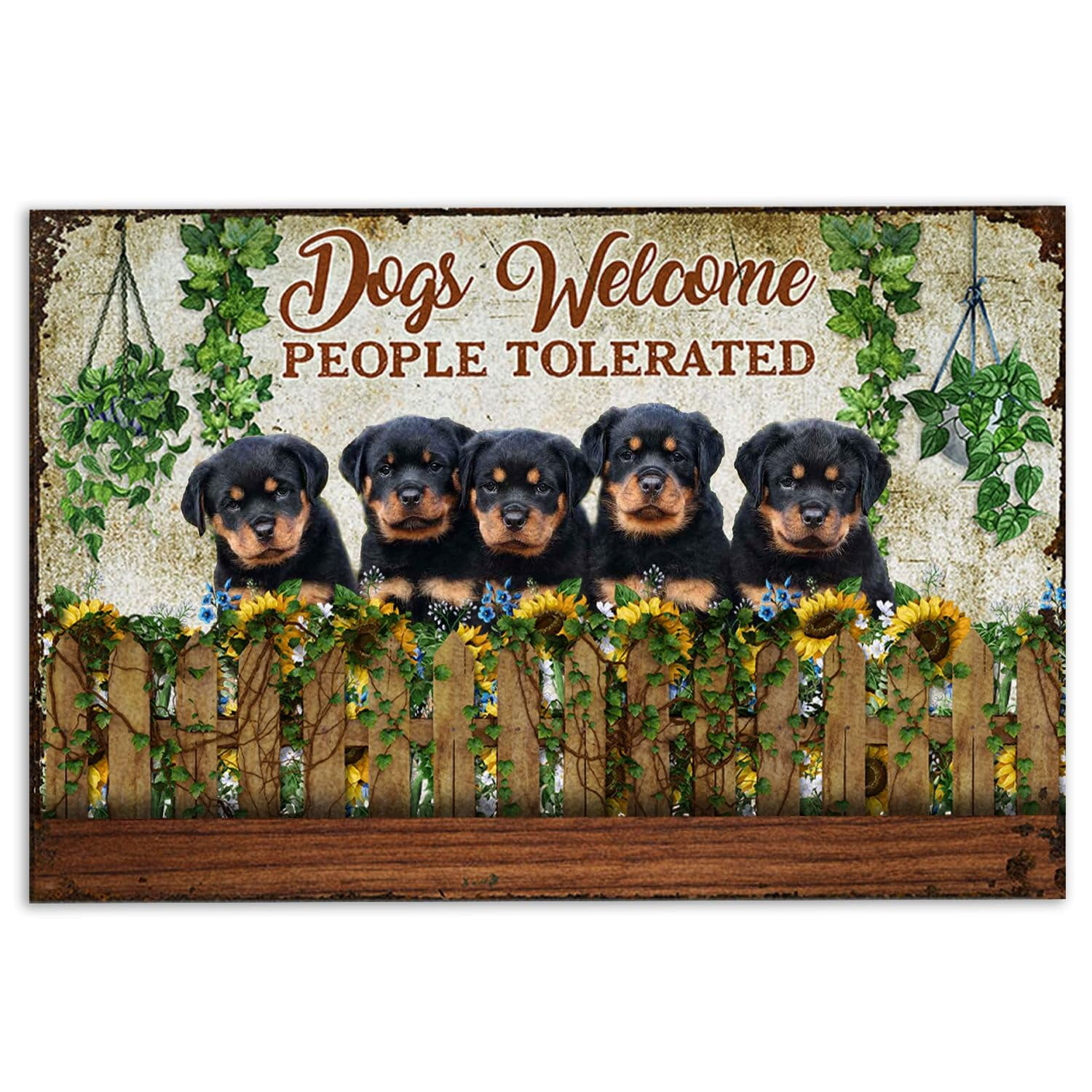Rottweiler Door Mat Funny Dogs Welcome People Tolerated Rottweiler Dog ...
