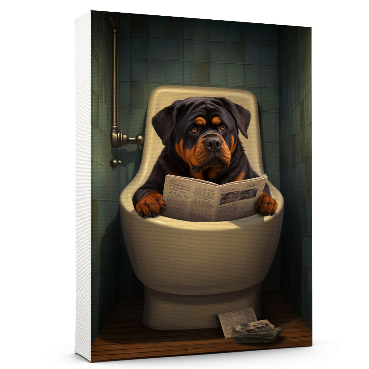 Rottweiler Gift Wall Art, Cute Dog Sitting on The Toilet Reading a ...
