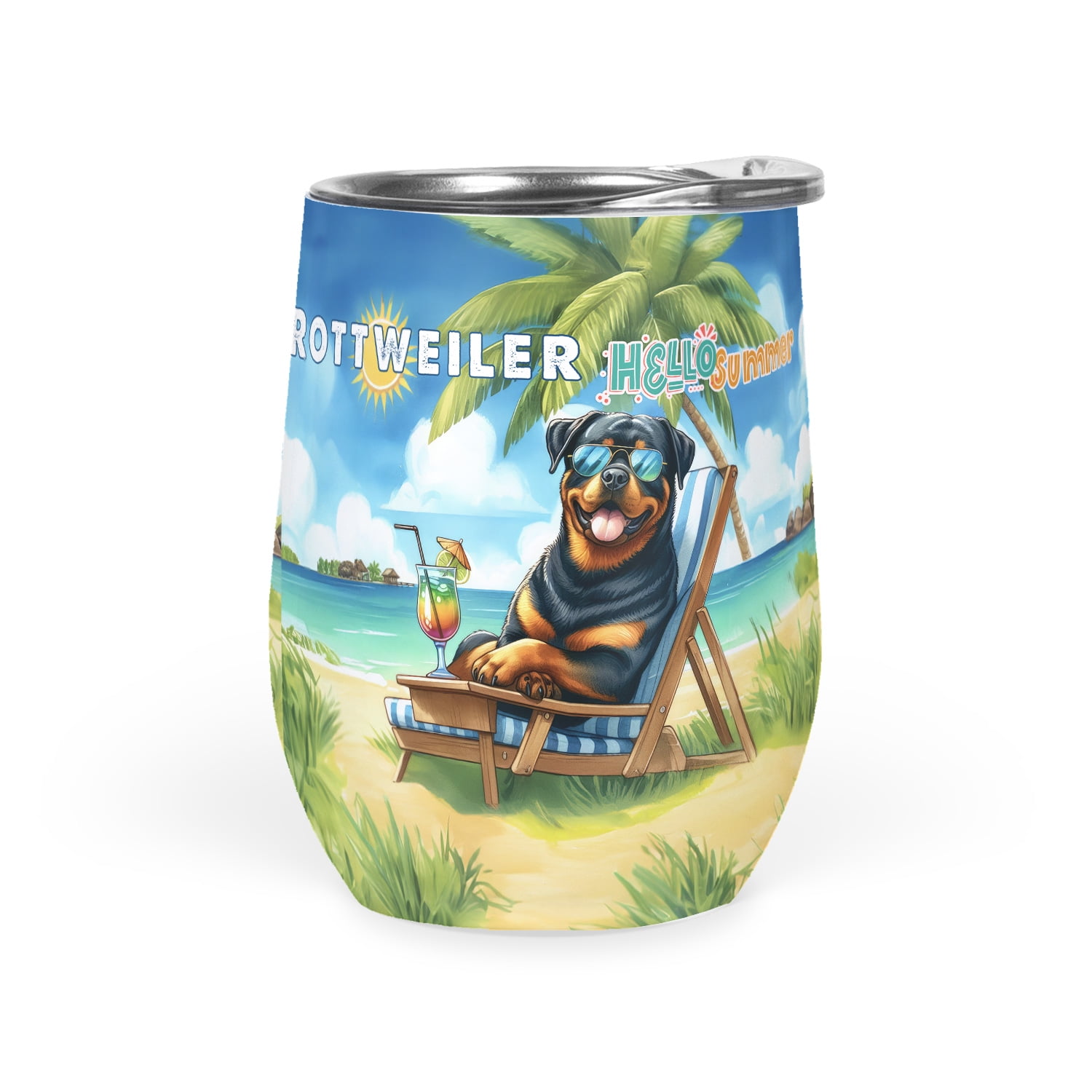 Rottweiler Hello Summer Beach Theme with Sunglasses and Tropical ...