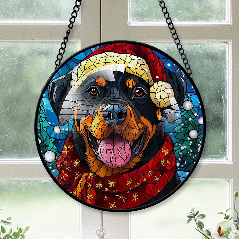 Rottweiler Ornament Christmas 2025, Rottweiler Stained Glass Window ...
