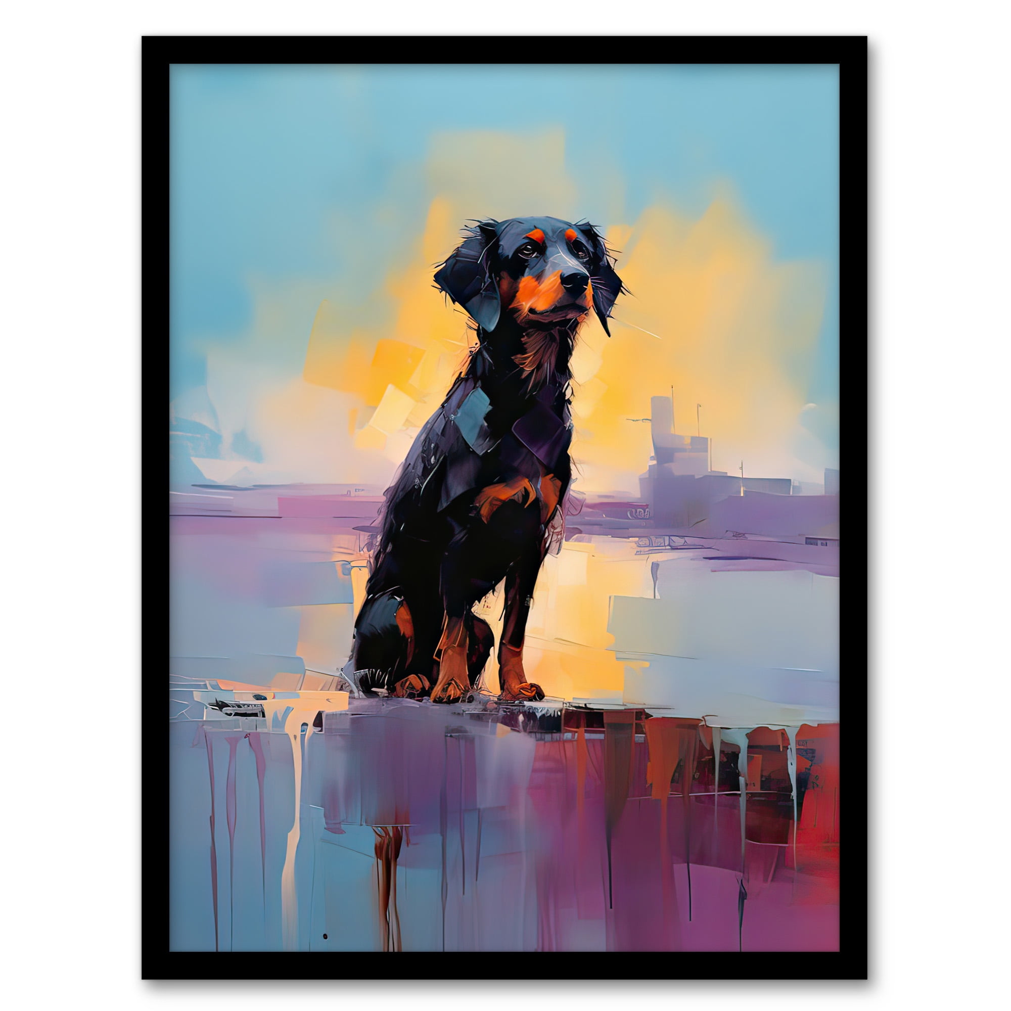 Rottweiler Puppy Beach Sunrise Dog Portrait Art Print Framed Poster ...