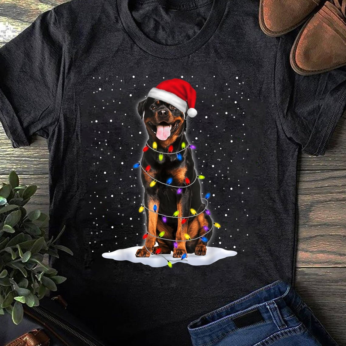 Rottweiler Santa Tree Lights T-Shirt - Rottweiler Dog - Rottweiler ...