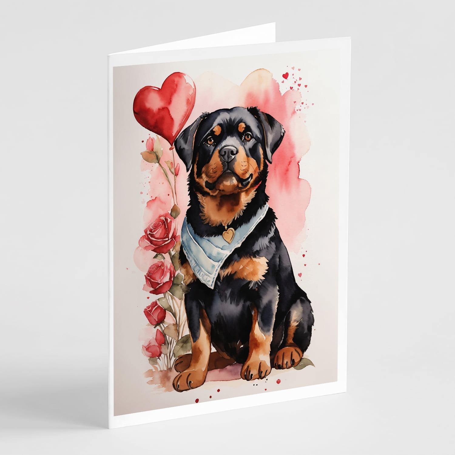 Rottweiler Valentine Roses Greeting Cards Pack of 8 7 in x 5 in ...