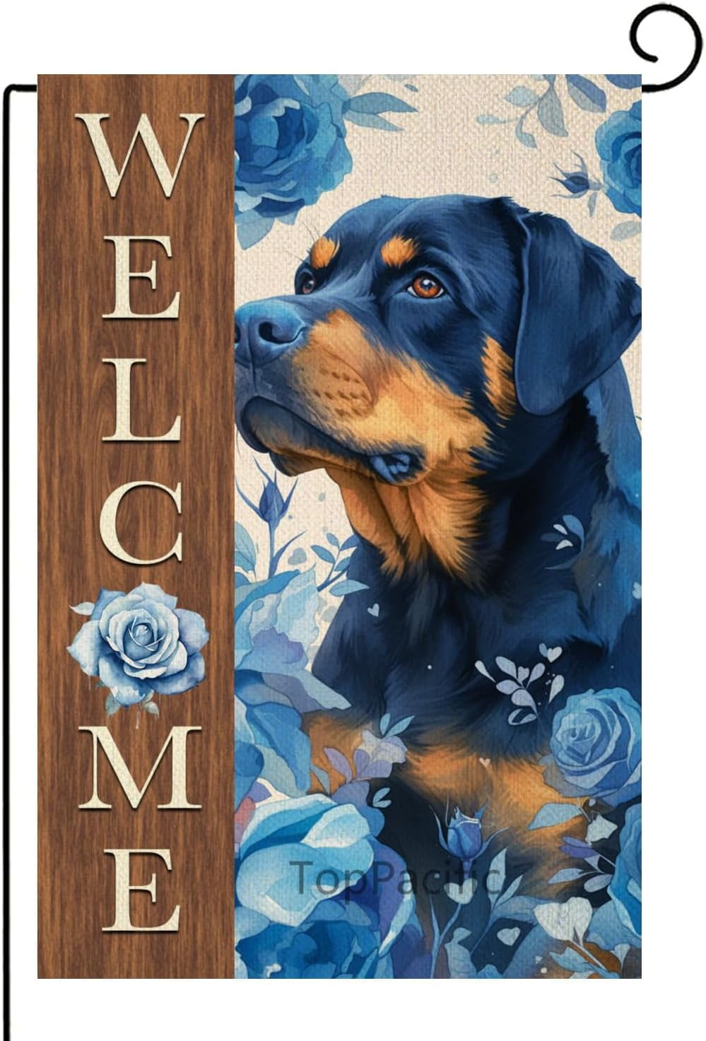 Rottweiler Welcome Garden Flag Spring Summer Blue Rose Garden Flag ...