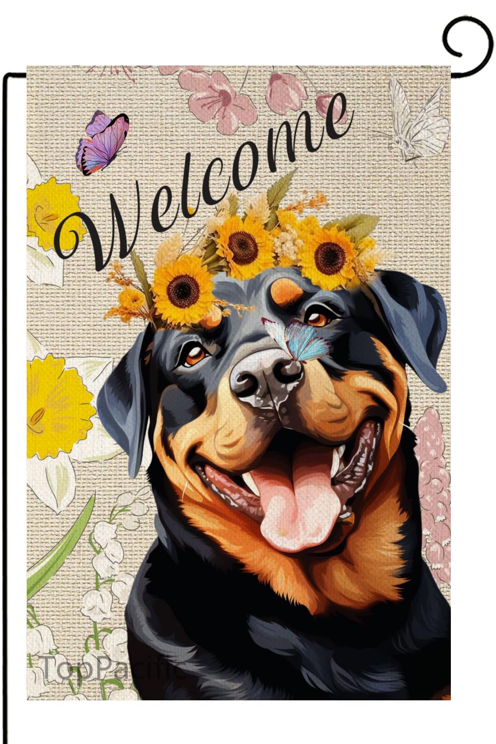 Rottweiler Welcome Spring Garden Flag Spring Summer Floral Flower Yard ...