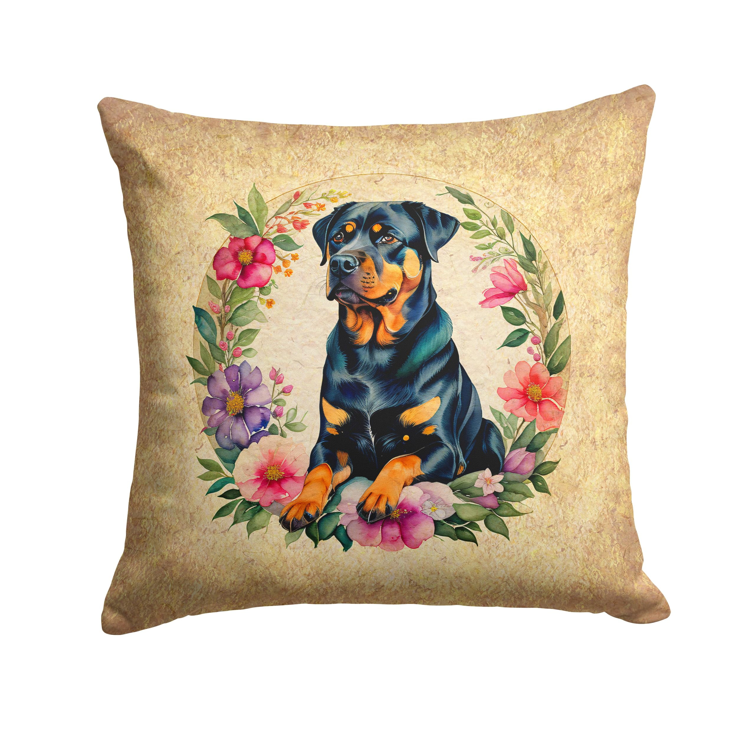 Rottweiler and Flowers Fabric Decorative Pillow 14 in x 14 in - Walmart.com