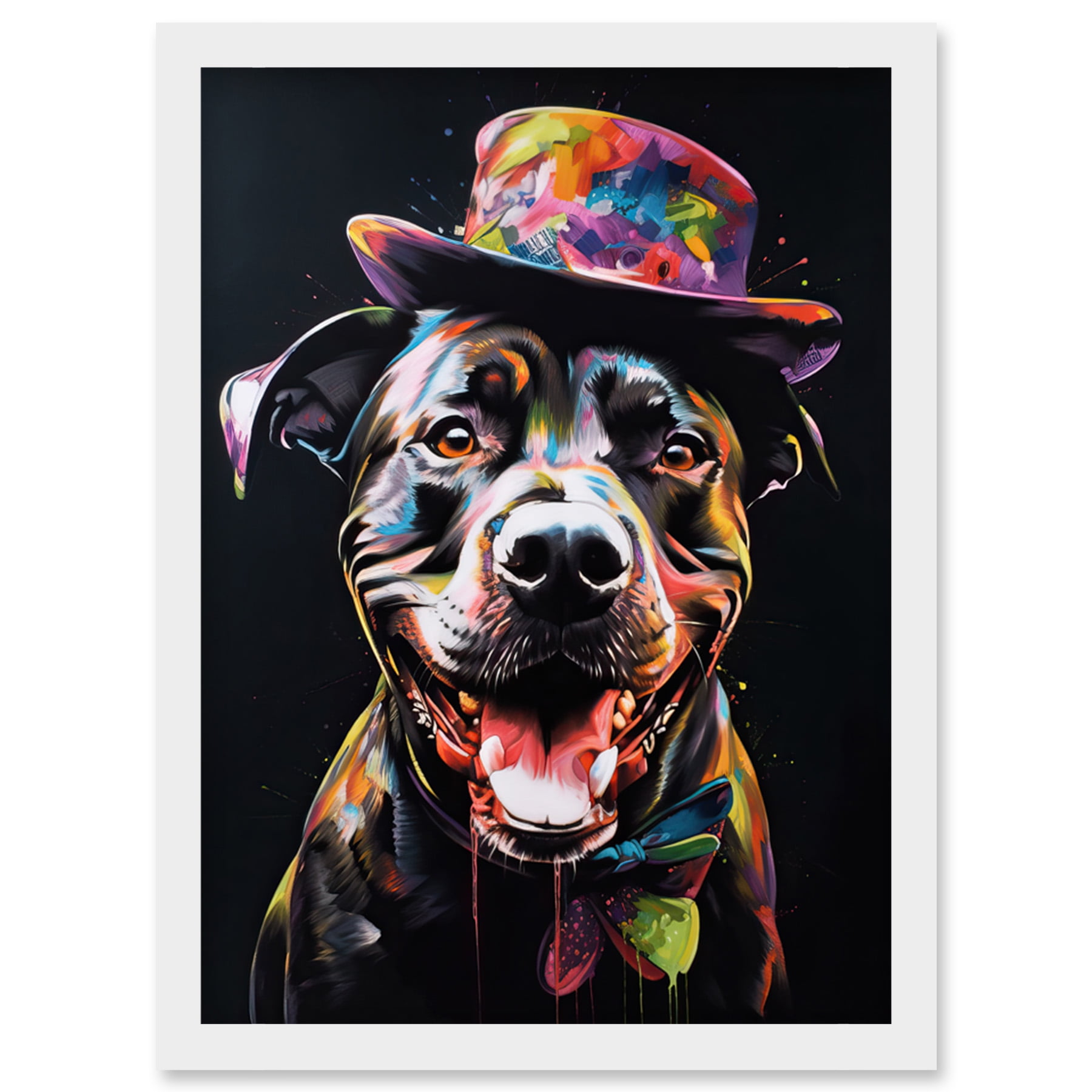 Rottweiler in Bow Tie and Multicoloured Top Hat Artwork Framed Wall Art ...