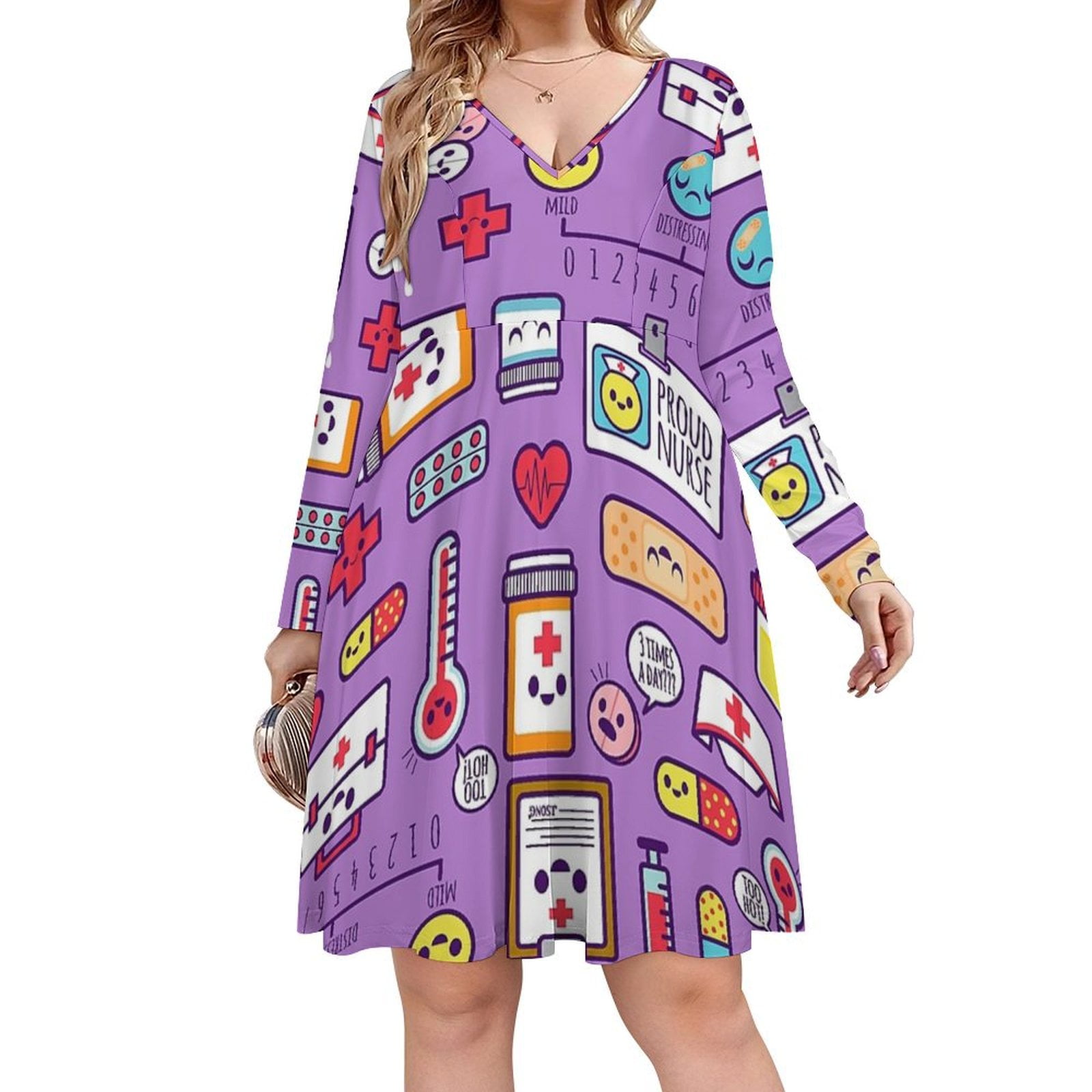 Roud to Be A Nurse Purple Long Sleeve Sexy Dresses For Women Ladies ...