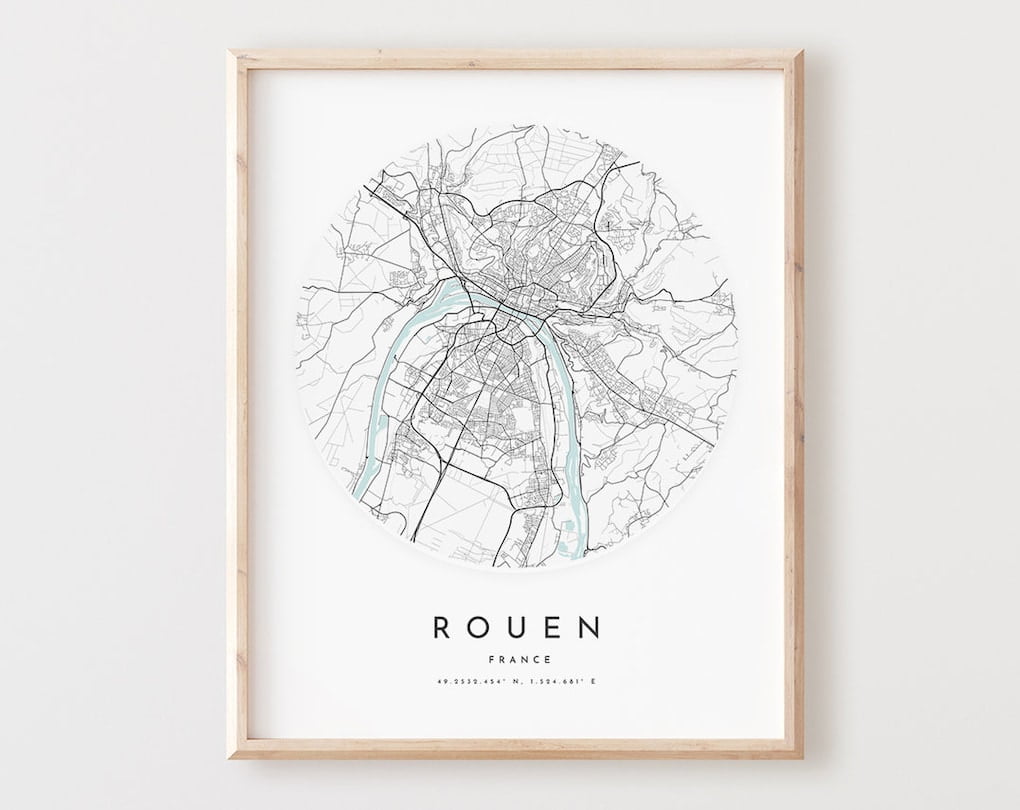 Rouen Map Print, Rouen Map Poster City Wall Art, Rouen Road Map, Rouen ...