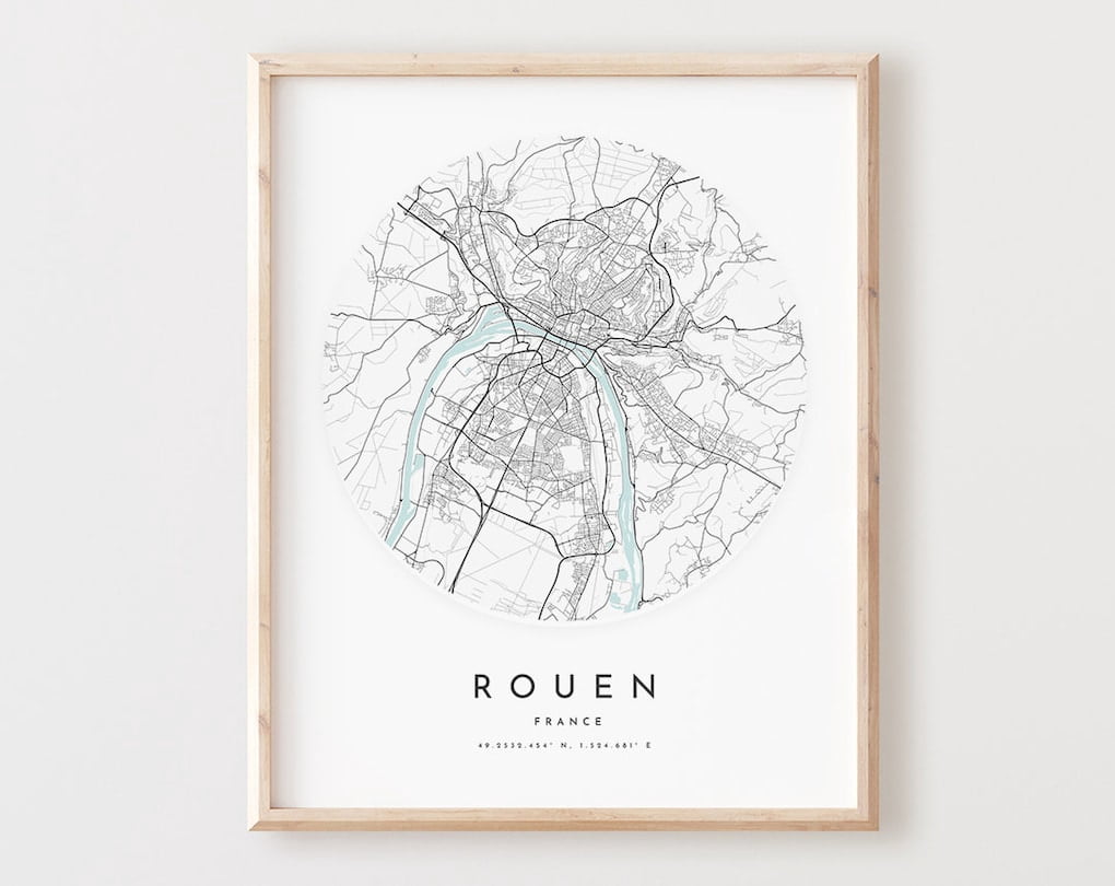 Rouen Map Print, Rouen Map Poster City Wall Art, Rouen Road Map, Rouen ...