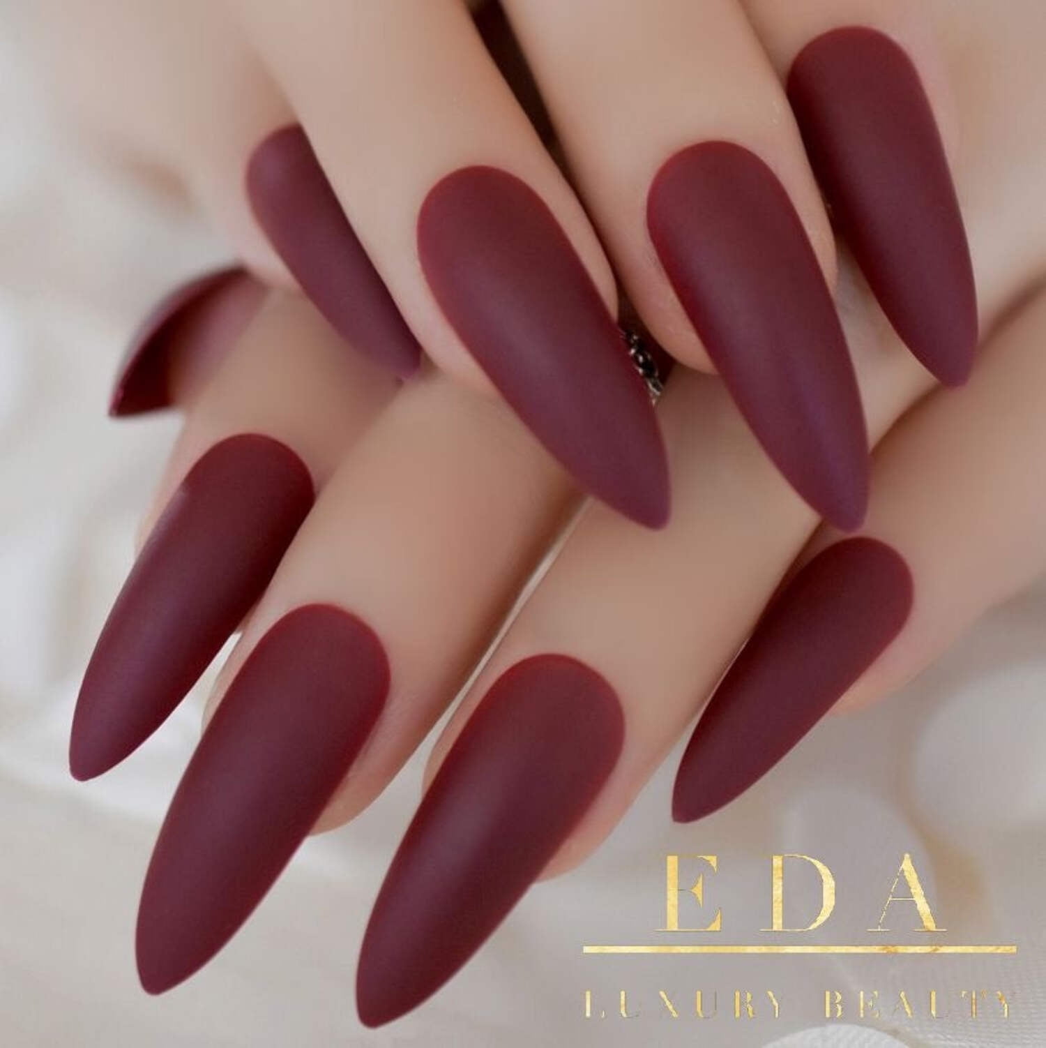 Matte Burgundy Red Press On Nails, Extra Long Sharp Stiletto False Tips ...